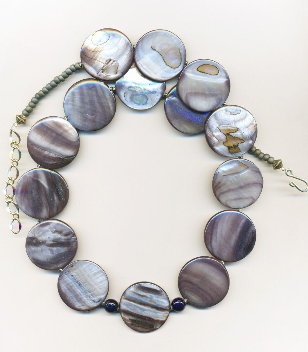 Blue/gray Mother of Pearl Disc Shaped Beads One of a Kind Necklace ...