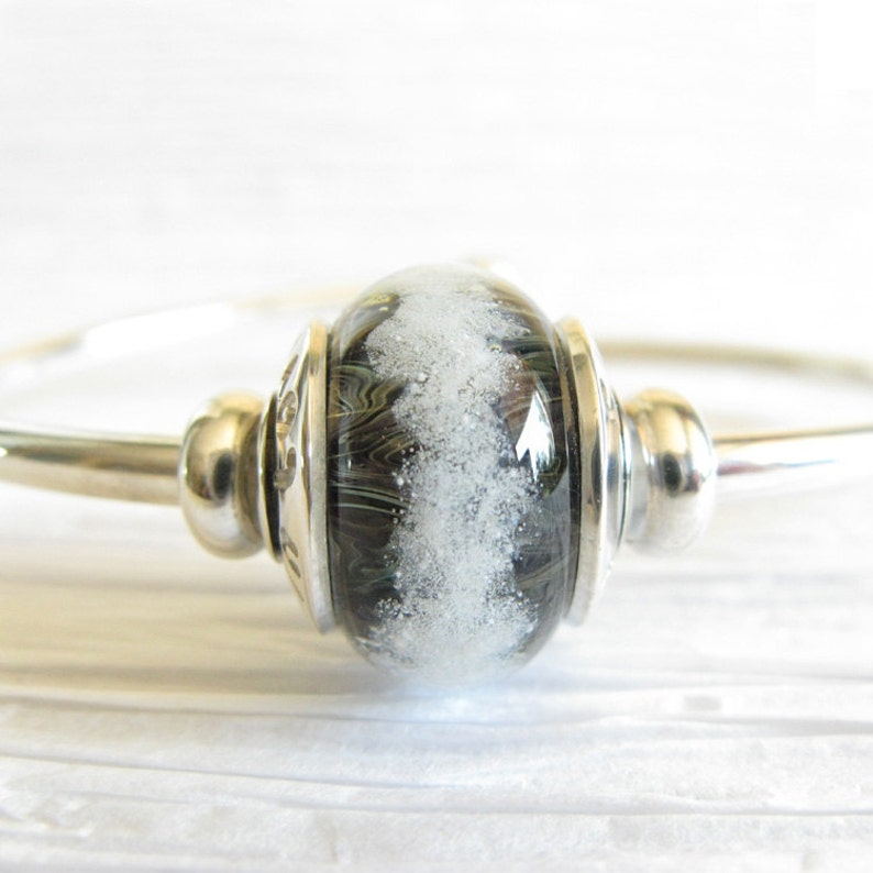 Memorial Cremation Ash Bead Bangle Bracelet With Engraved Text Artisan ...