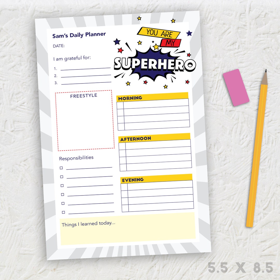 Superhero Personalized Daily Planner DIGITAL DOWNLOAD - Etsy
