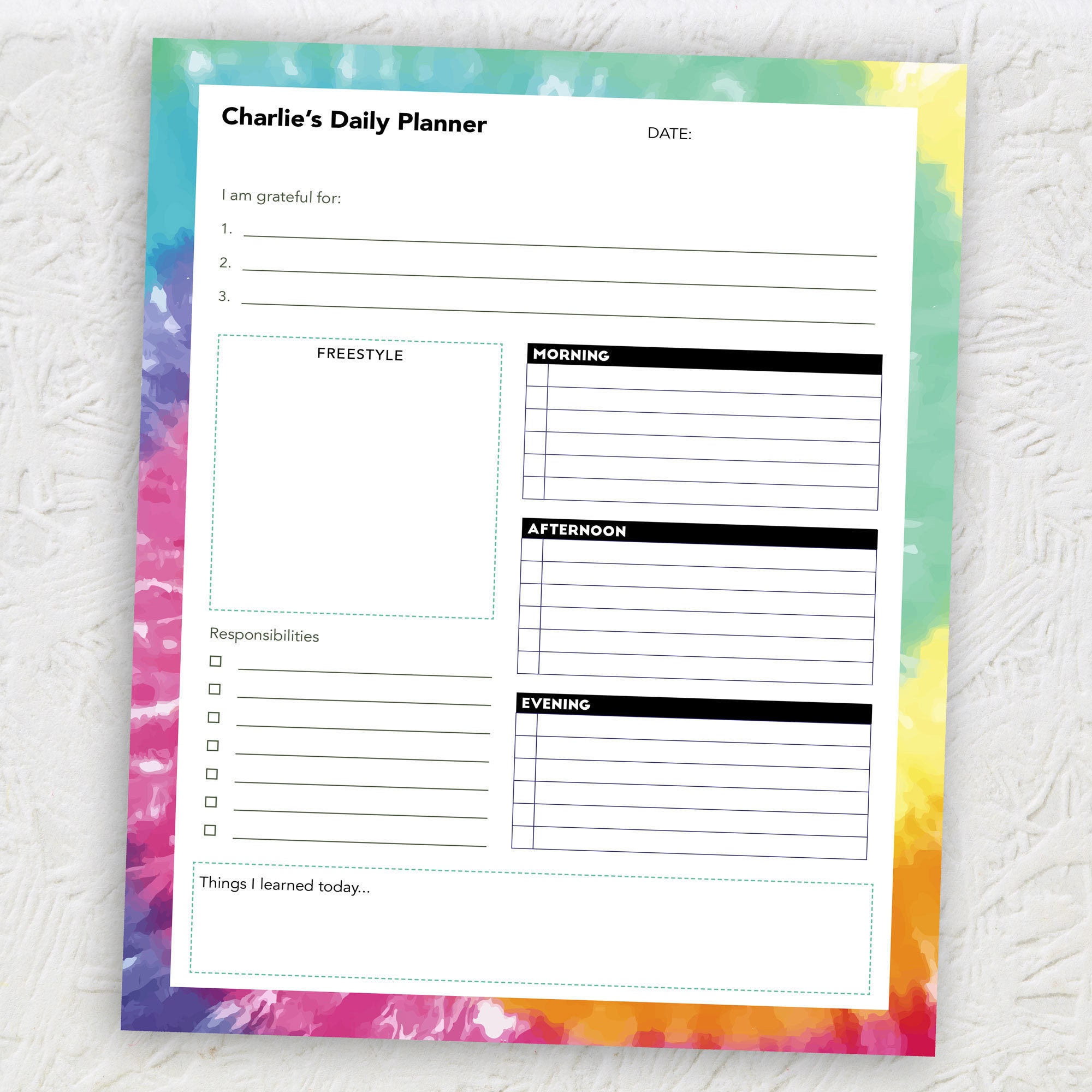 Tie Dye Daily Planner DIGITAL DOWNLOAD - Etsy