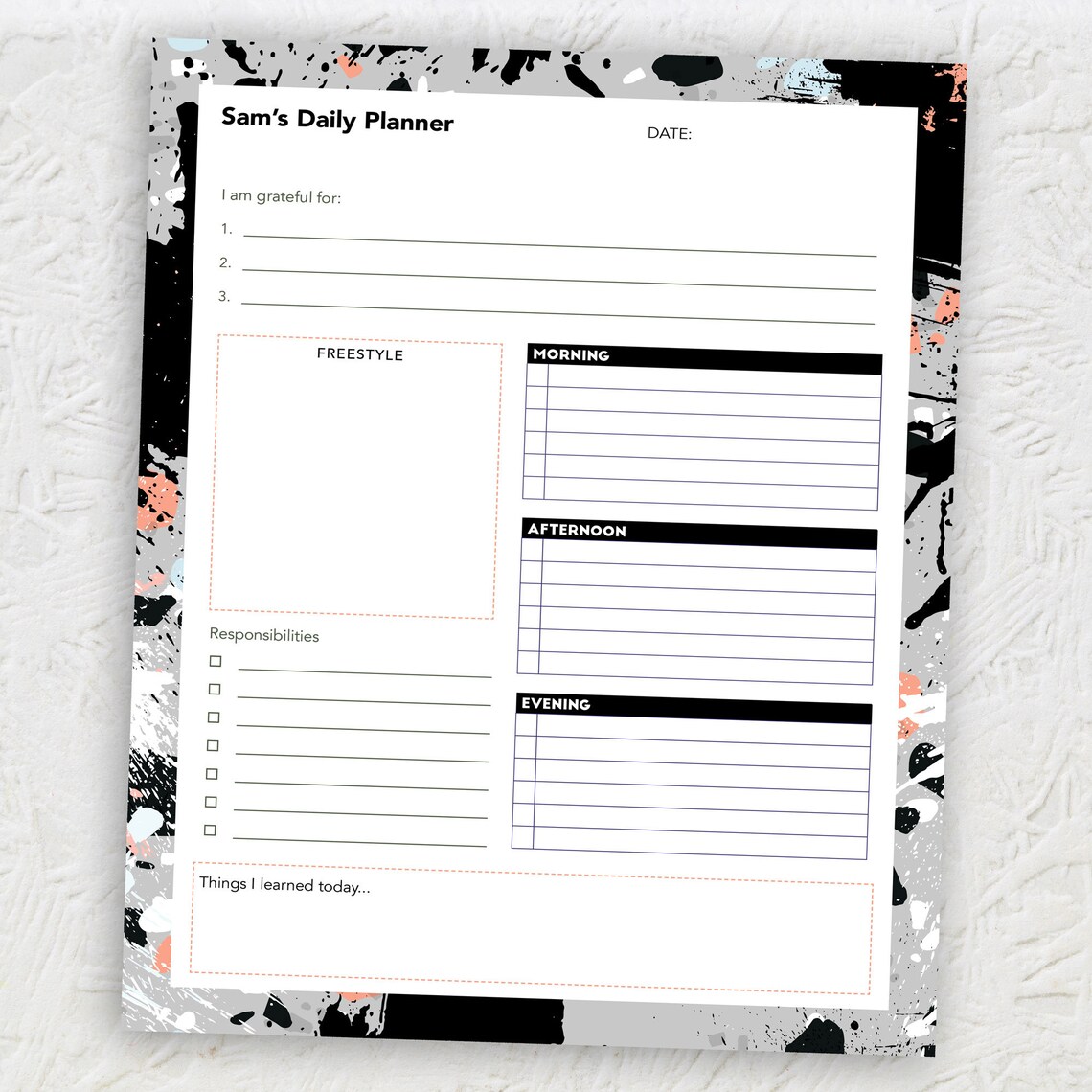 Paint Splatter Daily Planner DIGITAL DOWNLOAD - Etsy