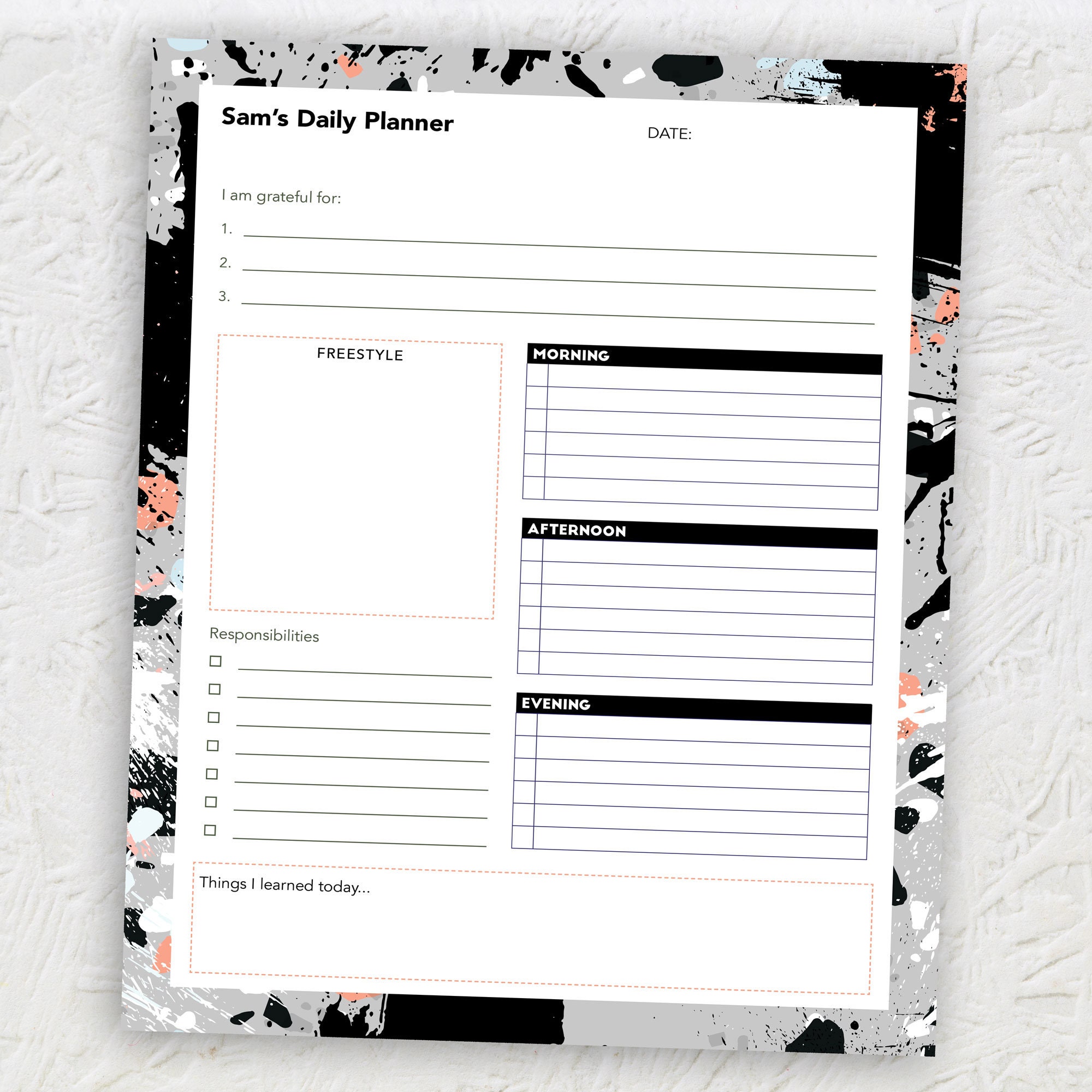 Paint Splatter Daily Planner DIGITAL DOWNLOAD - Etsy