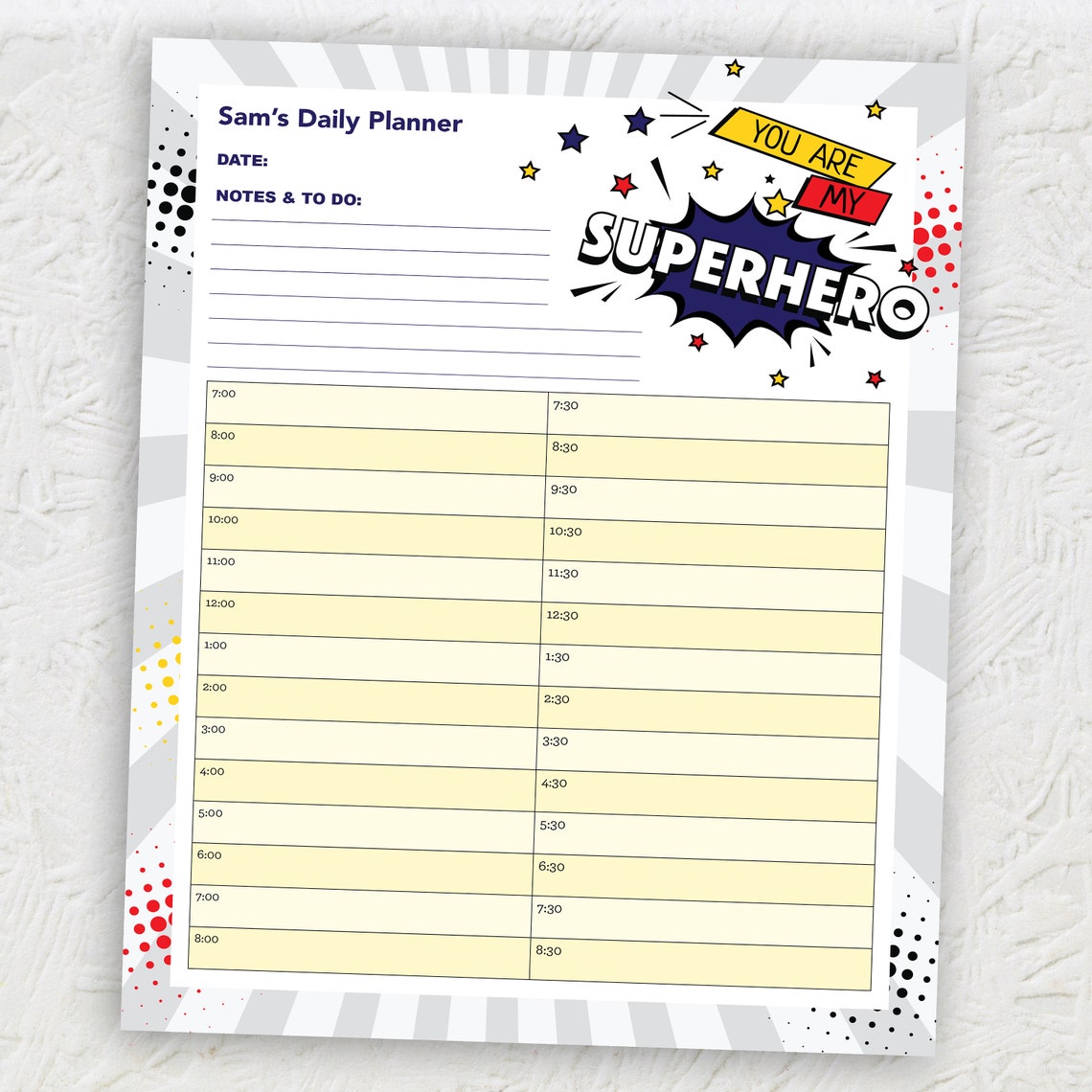 Superhero Personalized Daily Schedule DIGITAL DOWNLOAD - Etsy