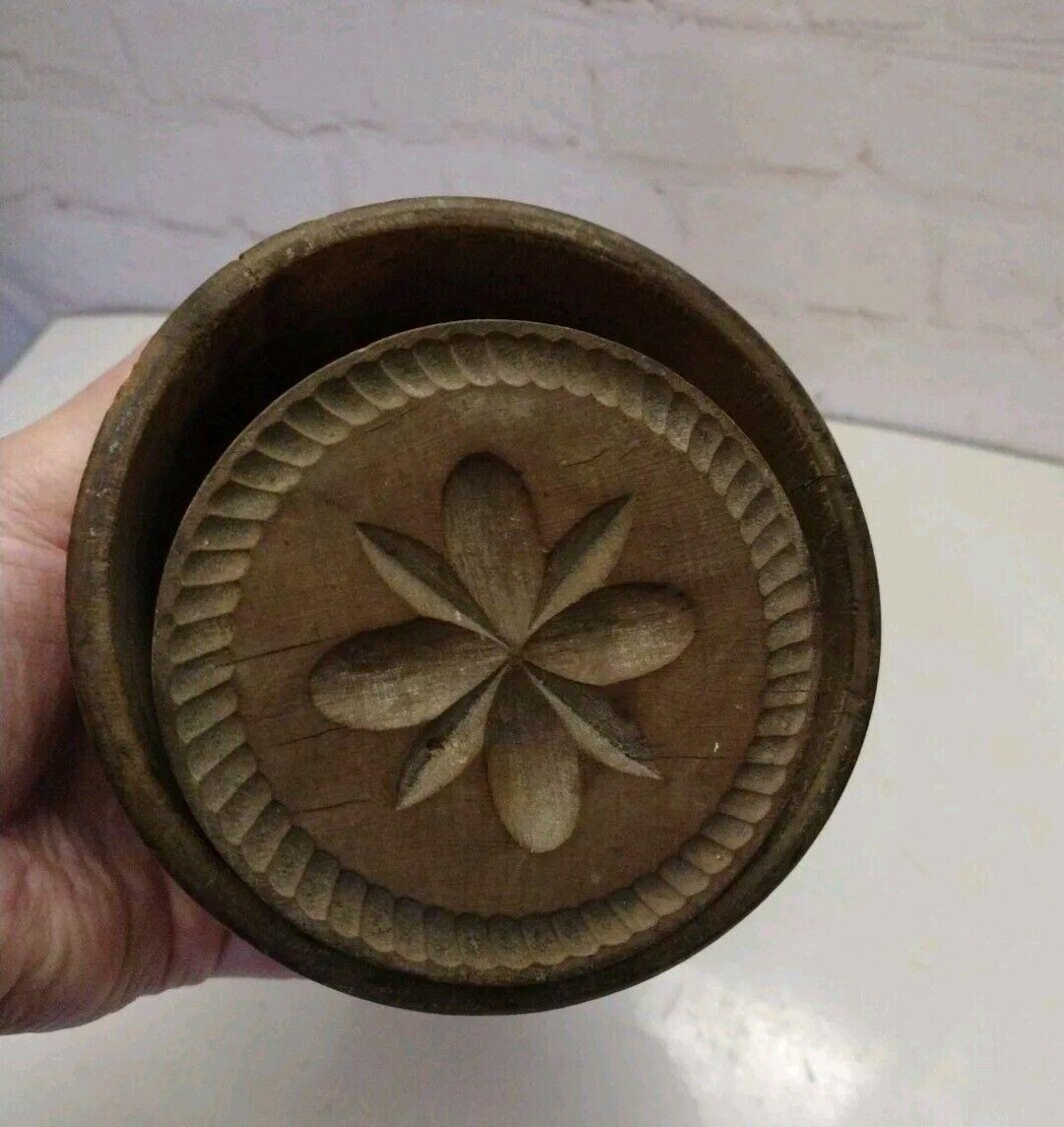 Antique Primitive Wood Butter Stamp Press Mold Hand Carved Flower - Etsy