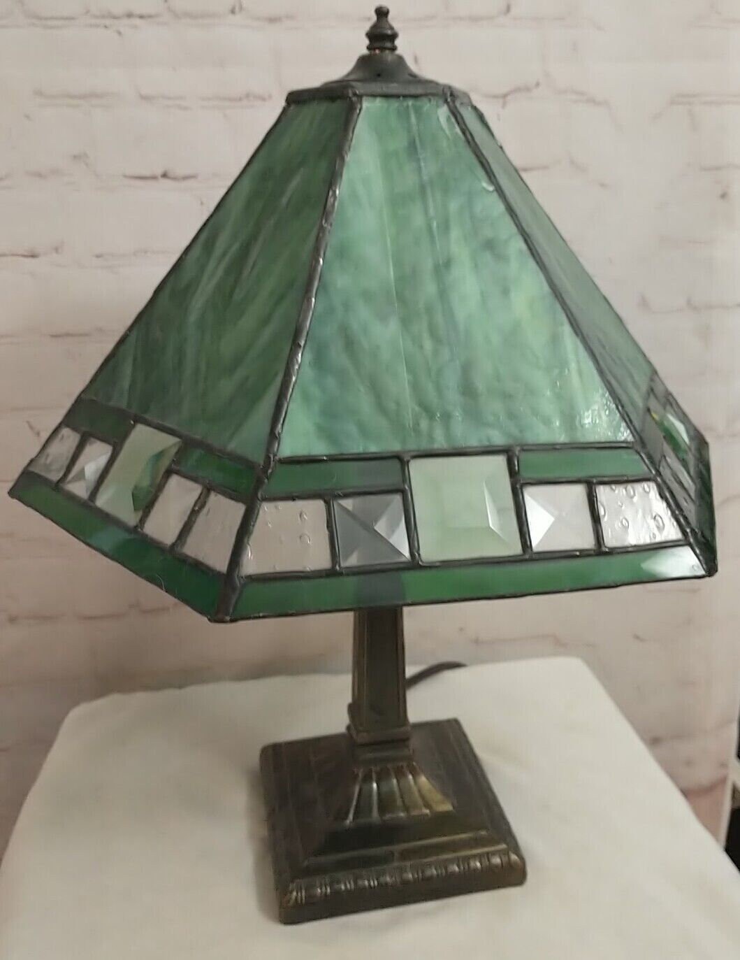 VTG Arts & Crafts Mission Green Slag and Faceted Clear Glass - Etsy