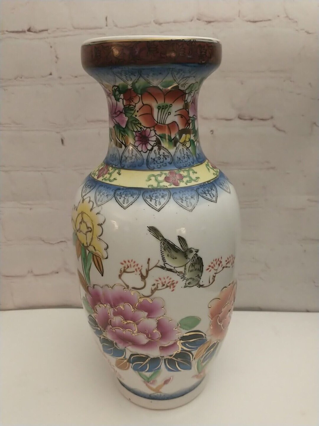 Vintage Chinese Porcelain Pink Floral With Birds Vase Gold 12.5 - Etsy