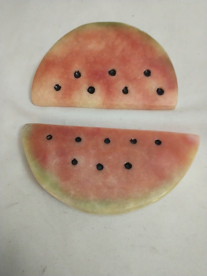 2 Vintage MCM Italian Alabaster Realistic Watermelon Slices Marble ...