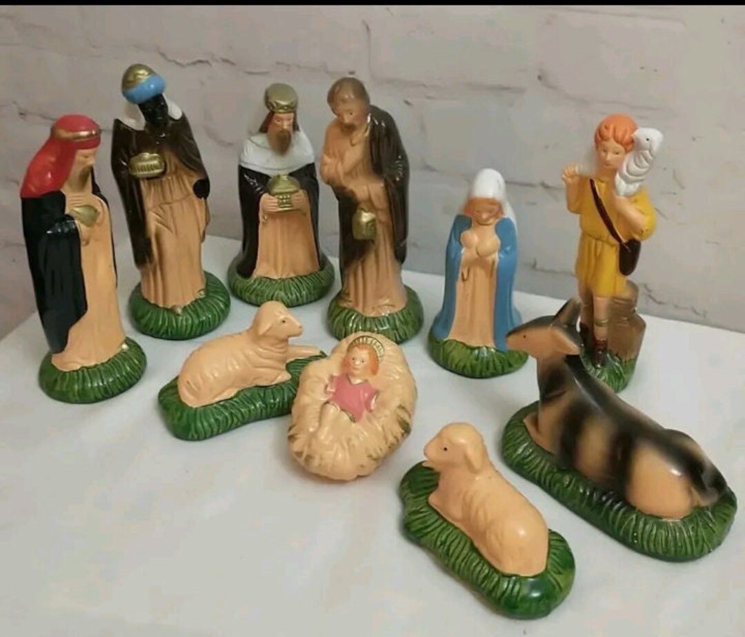 Vintage 10 Pc Nativity Hand Painted Ceramic Christmas Figurine Set - Etsy