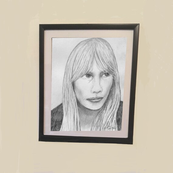 Joni Mitchell Pencil Portrait Framed and Matted Art Print | Etsy