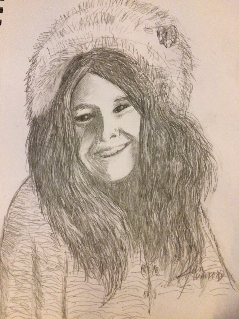 Janis Joplin Pencil Portrait Art Print Framed And Matted Etsy
