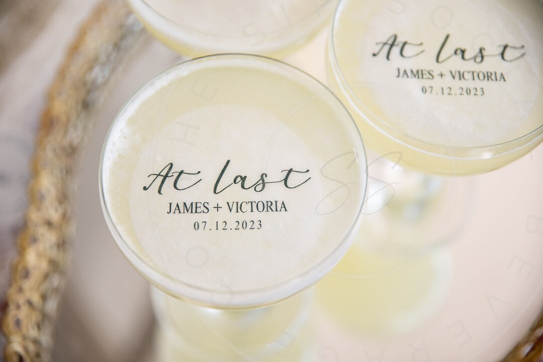 Name and Date Drink Topper- at Last Wedding - Wedding- Drink Topper ...