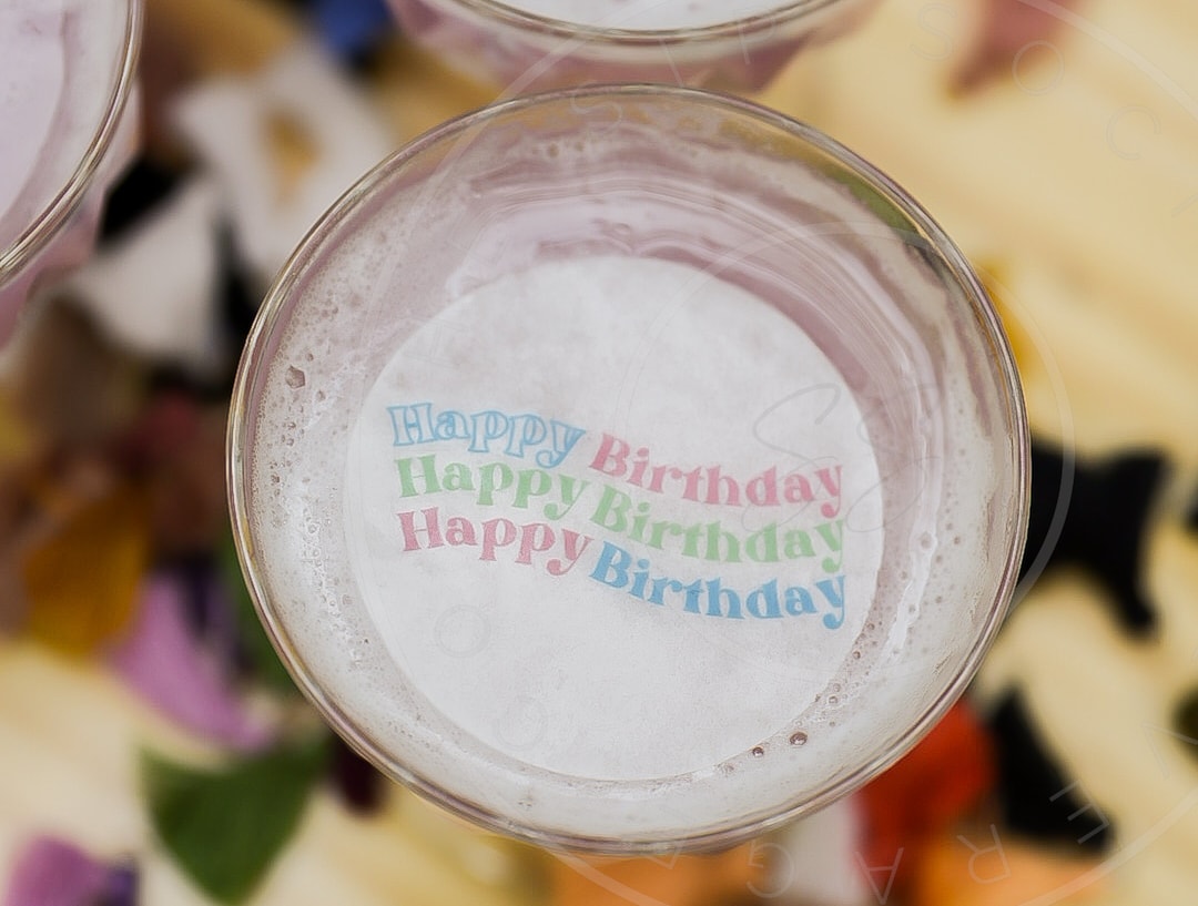 Retro Happy Birthday Edible Cocktail Topper-birthday Drink Topper ...