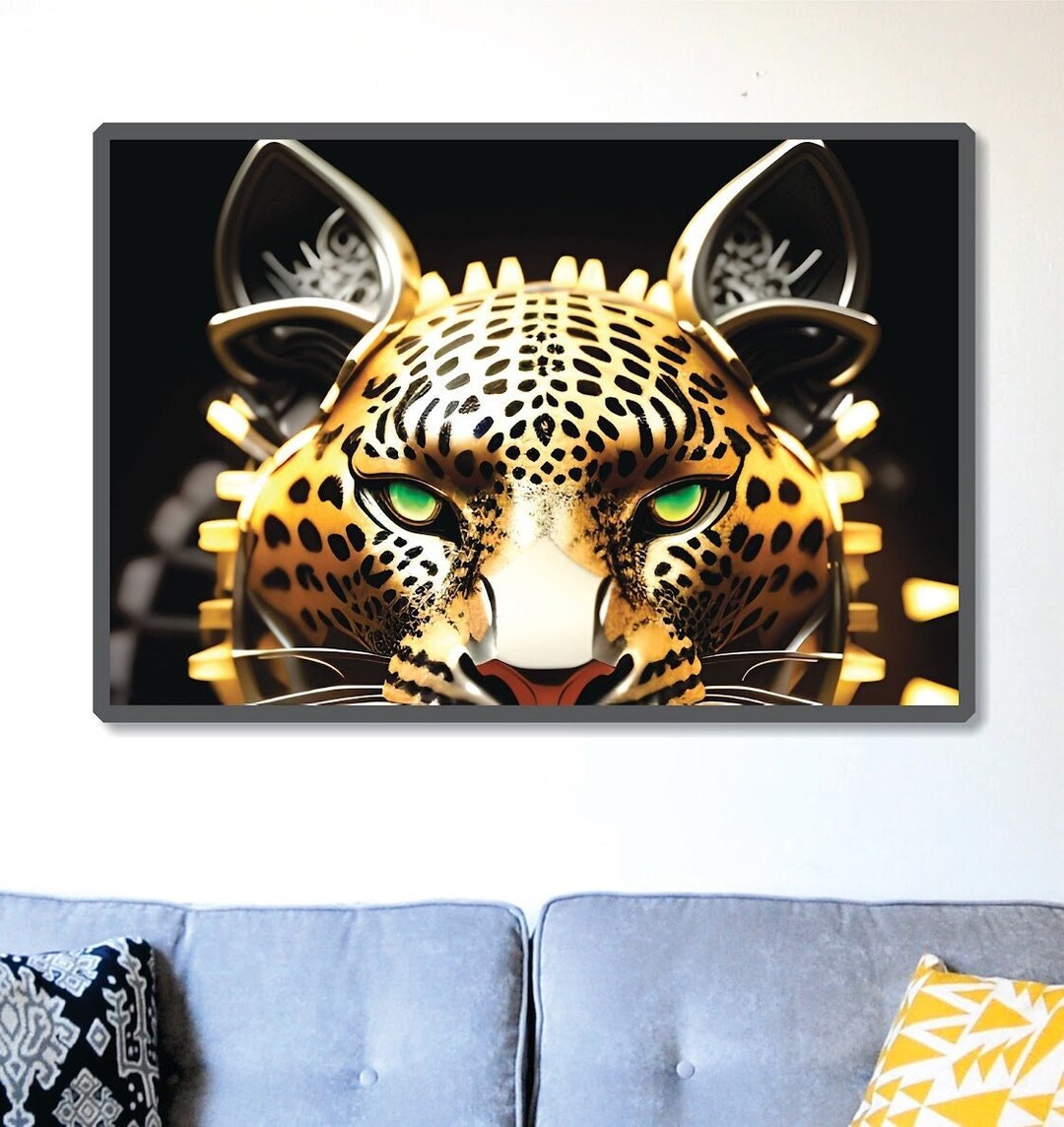 Majestic Robot Leopard Head Wall Art Poster Print, Self Adhesive Vinyl ...