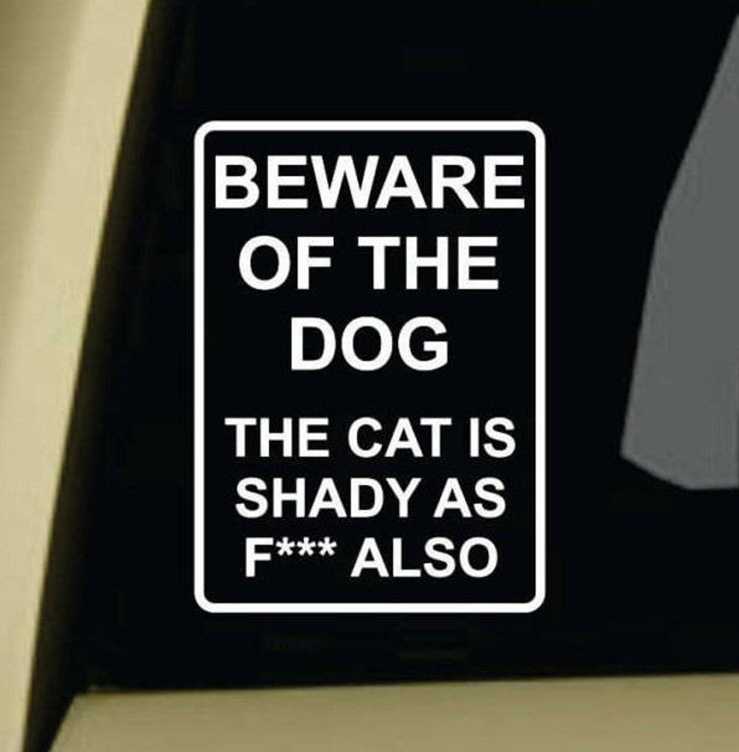 Beware of the Dog Funny Bumper Sticker Vinyl Decal Crazy Cat Window ...
