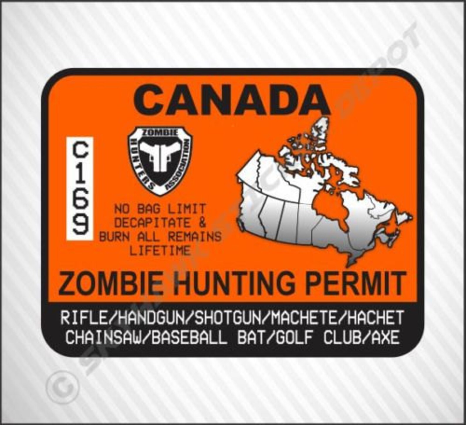Zombie Hunting Permit Lifetime Canada Sticker Vinyl Decal the | Etsy