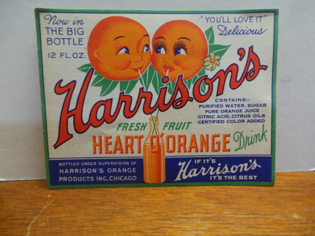 Harrison's Heart O' Orange 12oz Paper Label Plus Shoulder Label Size 3 ...