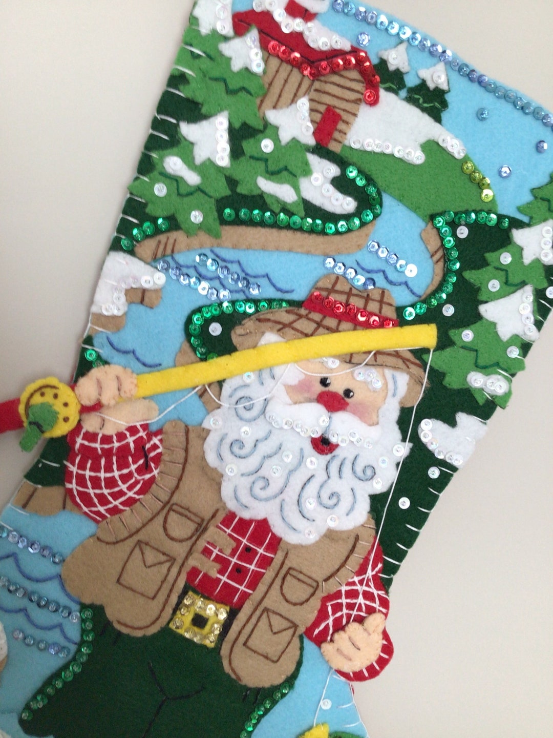 Santa Fishing Christmas Stocking - Etsy
