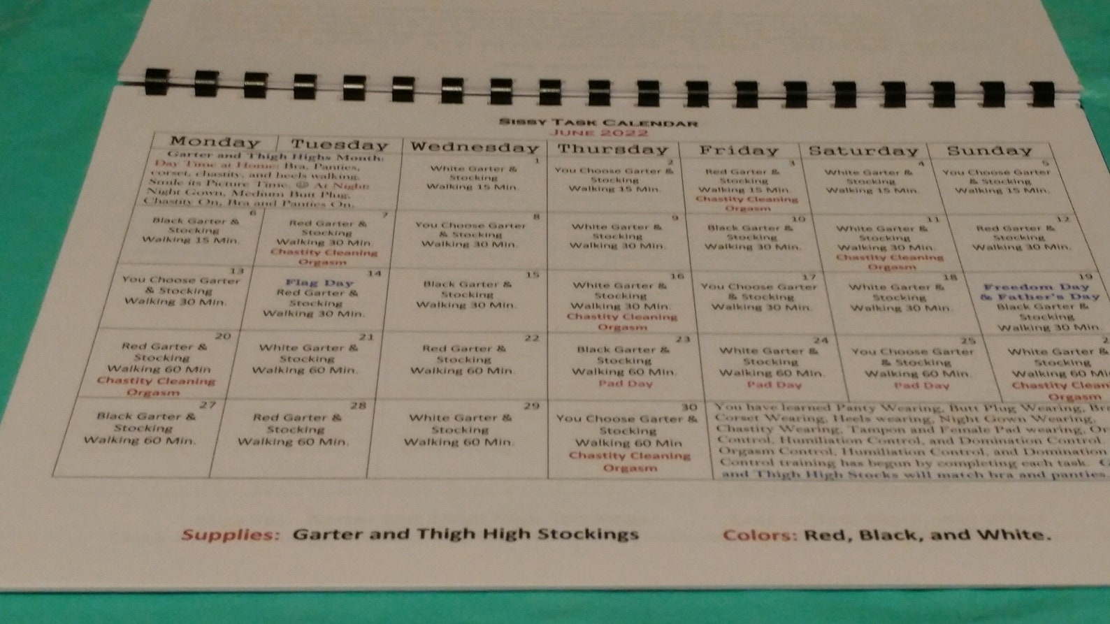 Sissy Training Task Calendar 2022 Beginners Etsy
