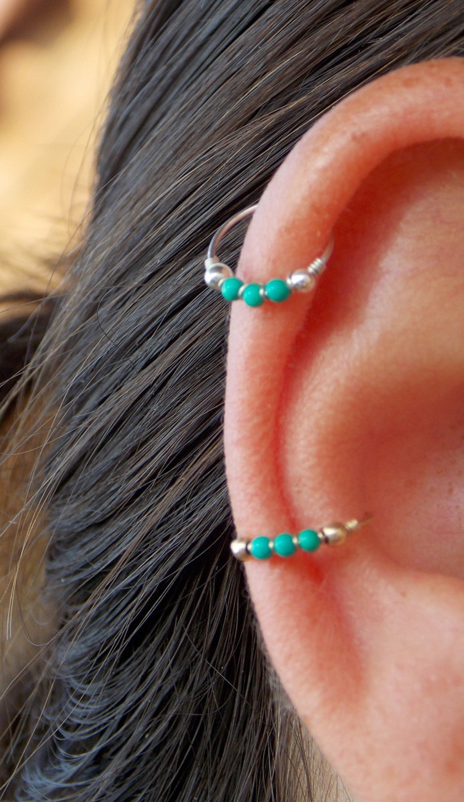 Thin Helix Earring - Cartilage Earring - Tragus Piercing - Turquoise ...