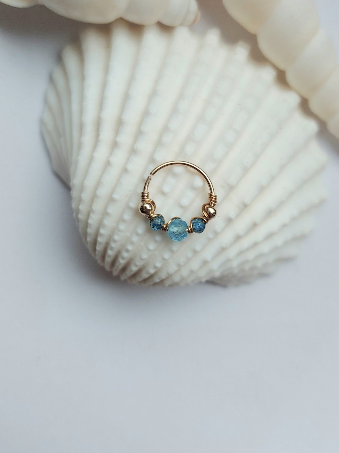 Apatite Blue Stone Nose Ring - Gemstone Piercing - Beaded Nose Ring ...