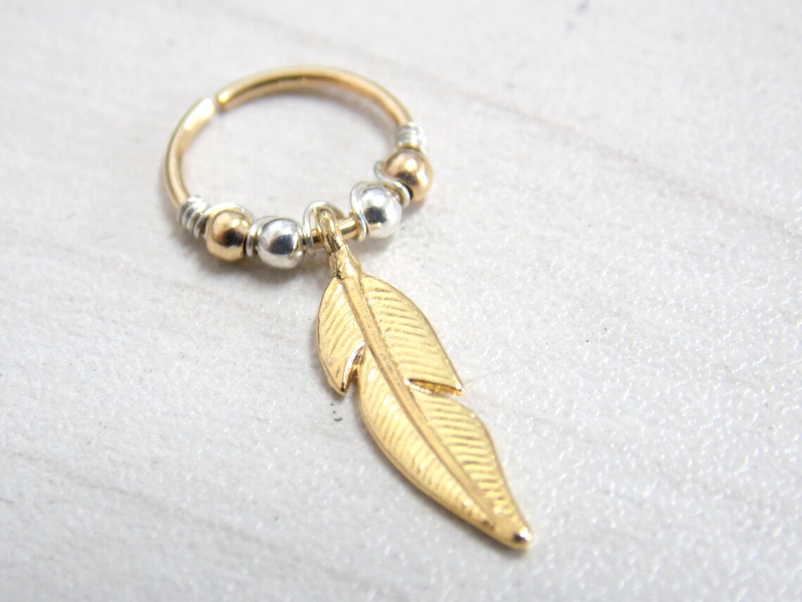 Gold Filled Feather Helix Hoop Helix Feather Piercing Gold - Etsy