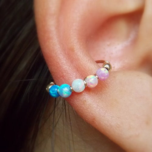 Opal Conch Gold Filled Hoop Piercing Jewelry Earring Etsy