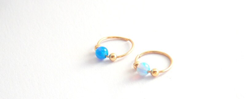 Blue Opal Septum Ring/nose Ring 14K Yellow Gold Filled - Etsy