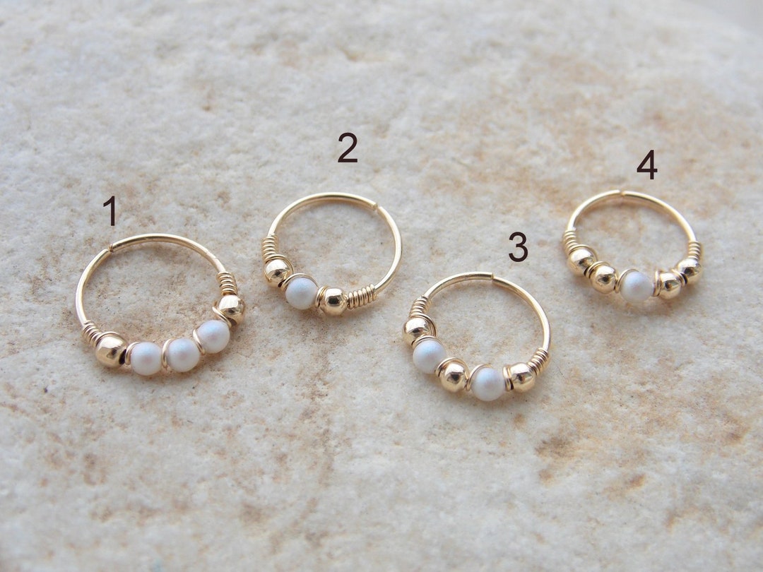 24g 22g White Swarovski Pearl 14K Gold Filled Helix Ring, Cartilage ...