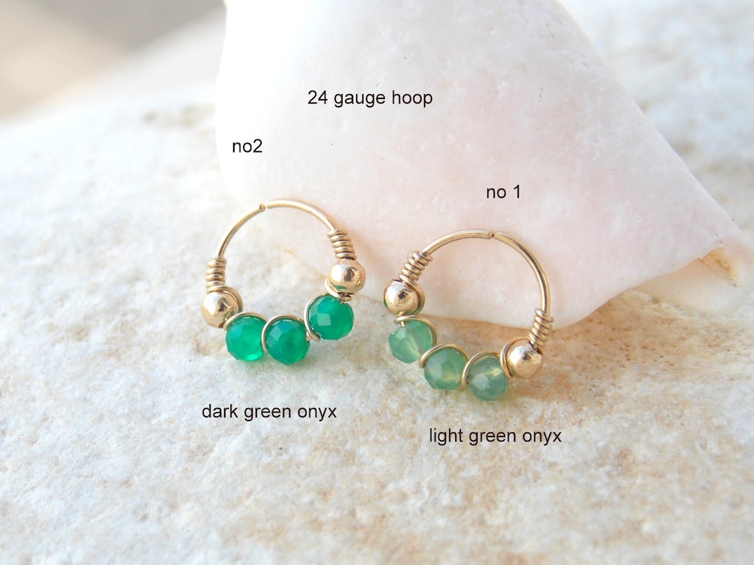 Natural Green Onyx Nose Ring - Gemstone Piercing - Beaded Nose Ring ...