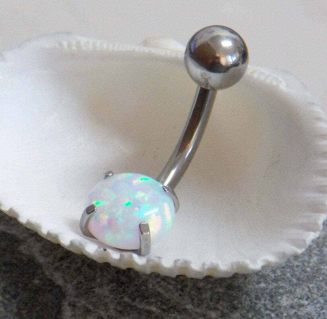Silver Opal Belly Button Rings Stainless Steel Belly Button - Etsy