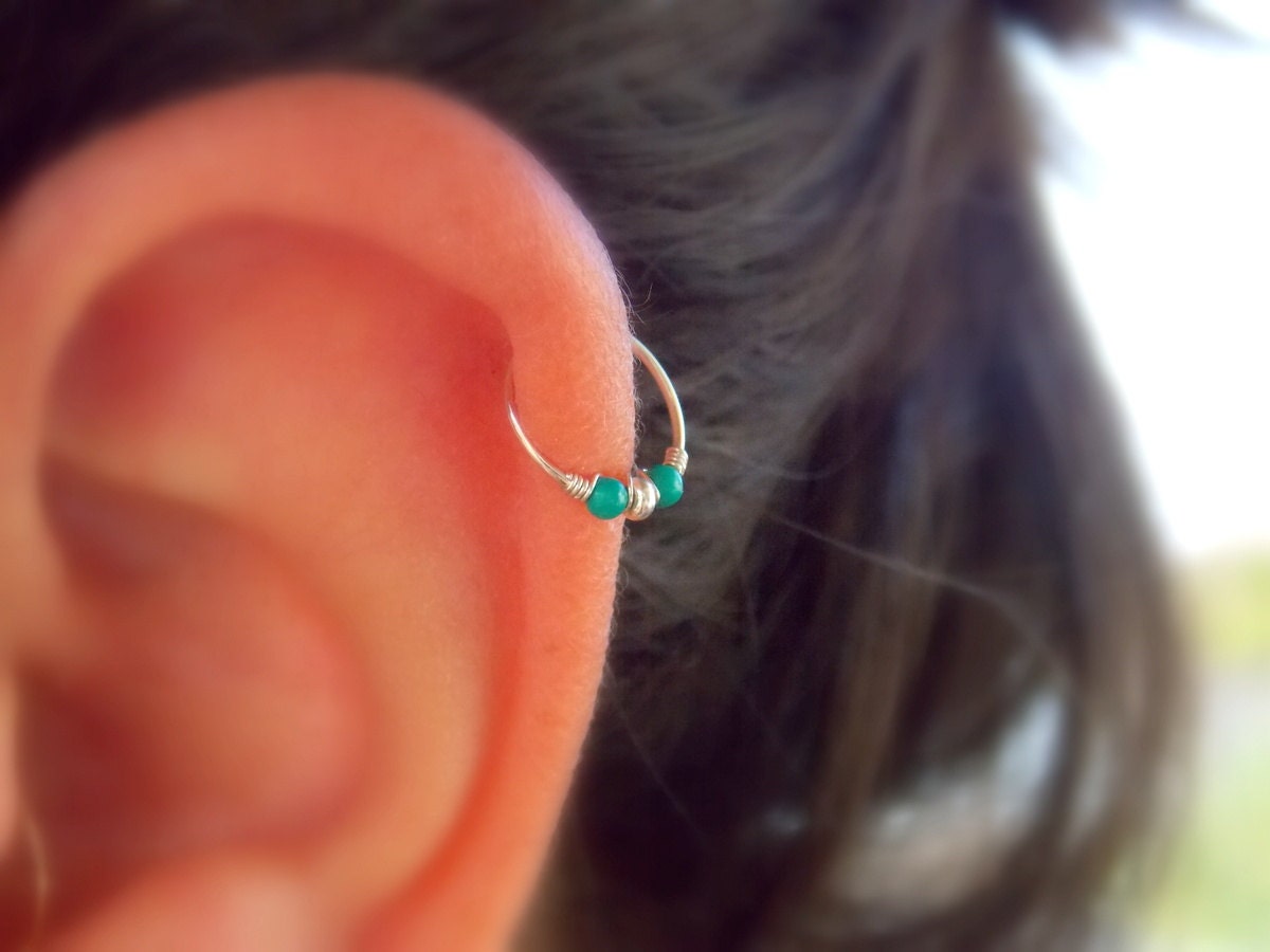 Thin Helix Earring - Cartilage Earring - Tragus Piercing - Turquoise ...