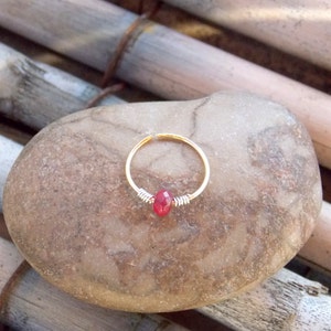 Tiny Hoop 14k Gold Filled With Natural Red Garnet Gemstone Bead ...