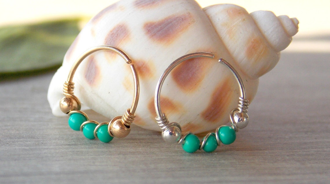 Thin Helix Earring - Cartilage Earring - Tragus Piercing - Turquoise ...