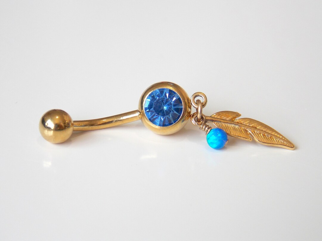 Gold Belly Button Ring -feather Belly Button Jewelry - Opal Gold Belly ...