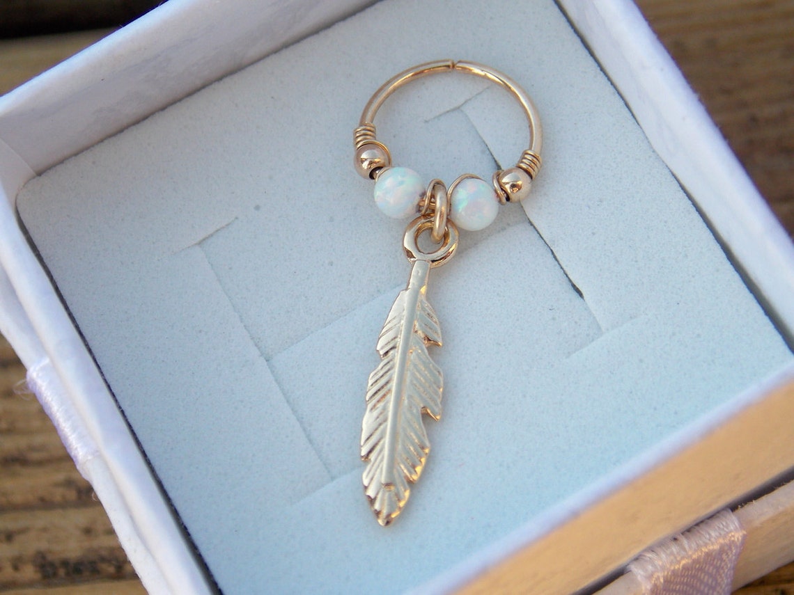 Opal Feather Cartilage Piercing Opal Piercing Tribal - Etsy