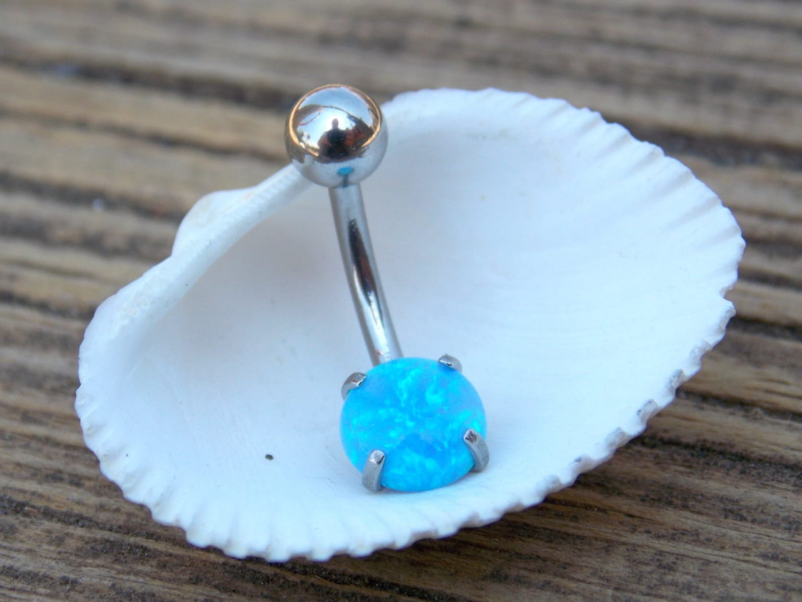 Silver Opal Belly Button Rings Stainless Steel Belly Button | Etsy