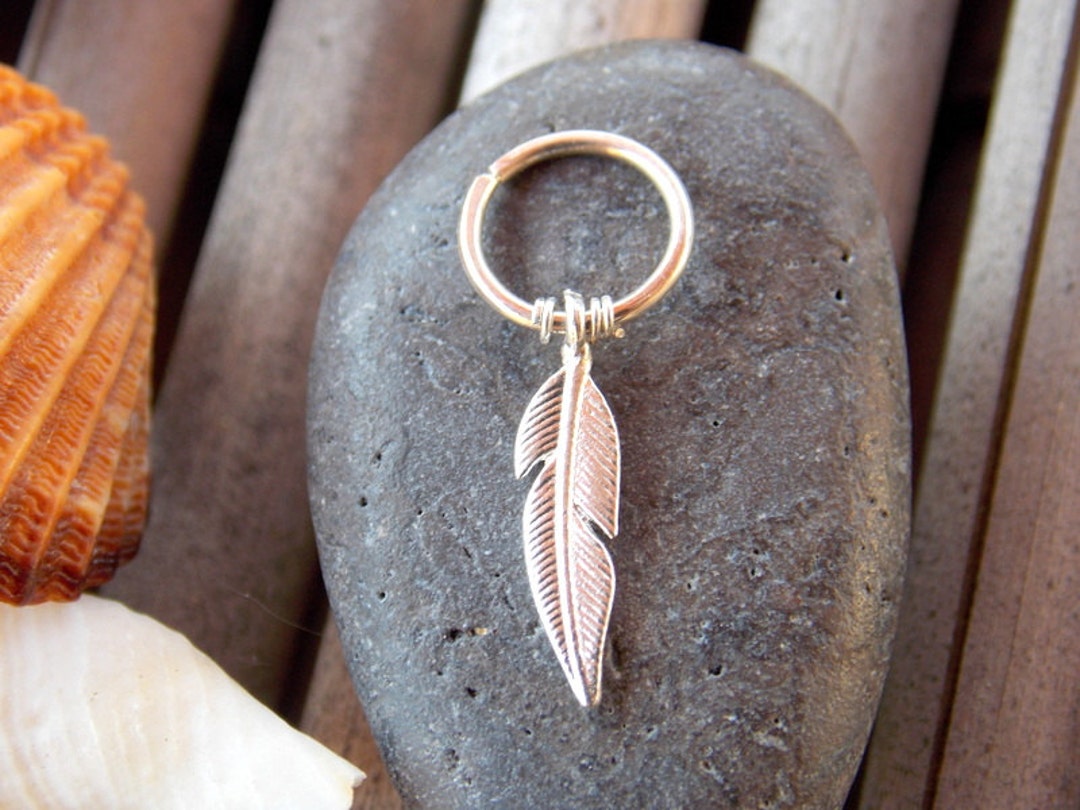 Feather Cartilage hoop Earring, Feather piercing gold hoop,gold filled ...
