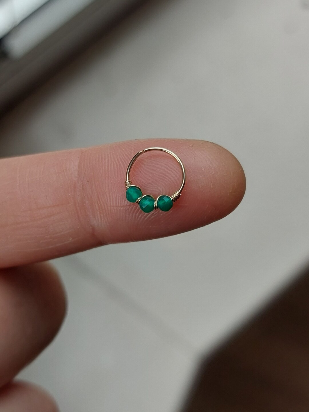 Natural Green Onyx Nose Ring - Gemstone Piercing - Beaded Nose Ring ...