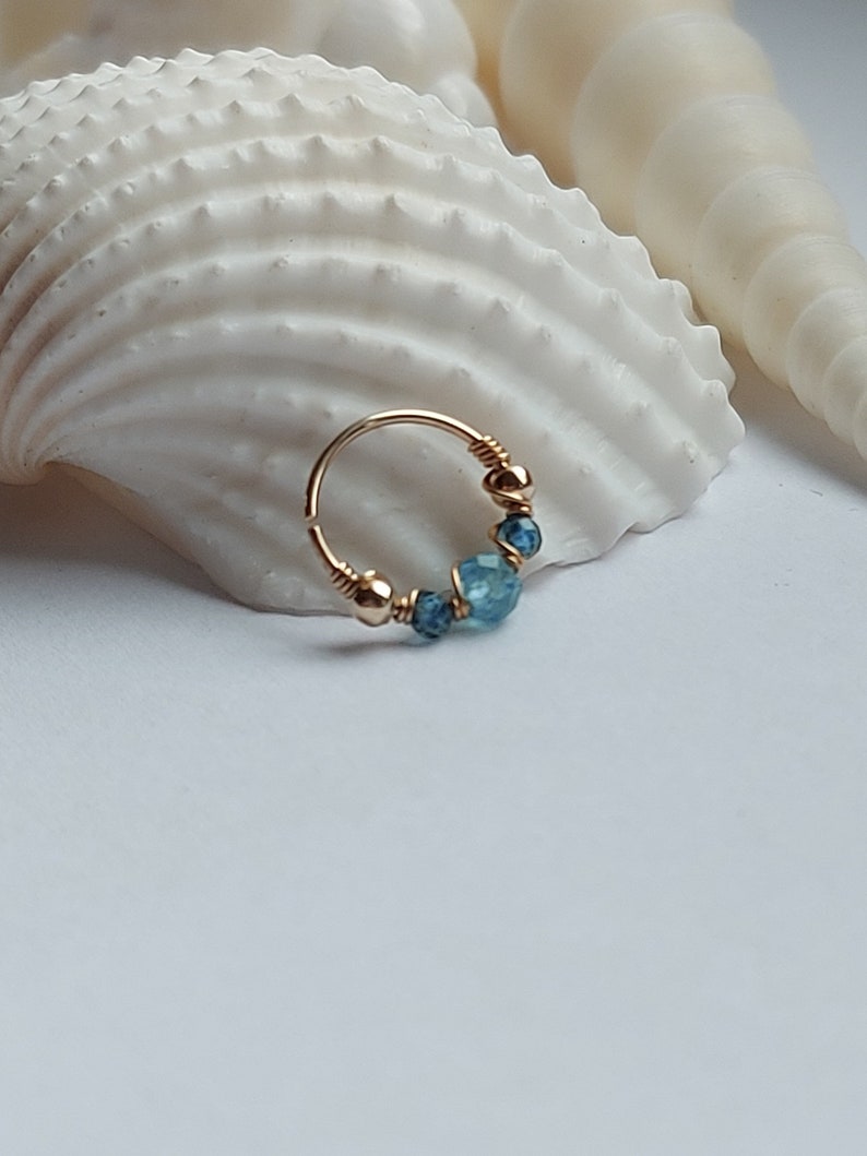 Apatite Blue Stone Nose Ring - Gemstone Piercing - Beaded Nose Ring ...