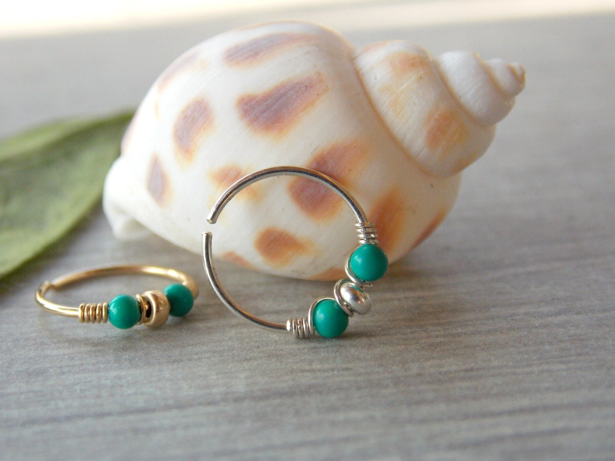Thin Helix Earring - Cartilage Earring - Tragus Piercing - Turquoise ...