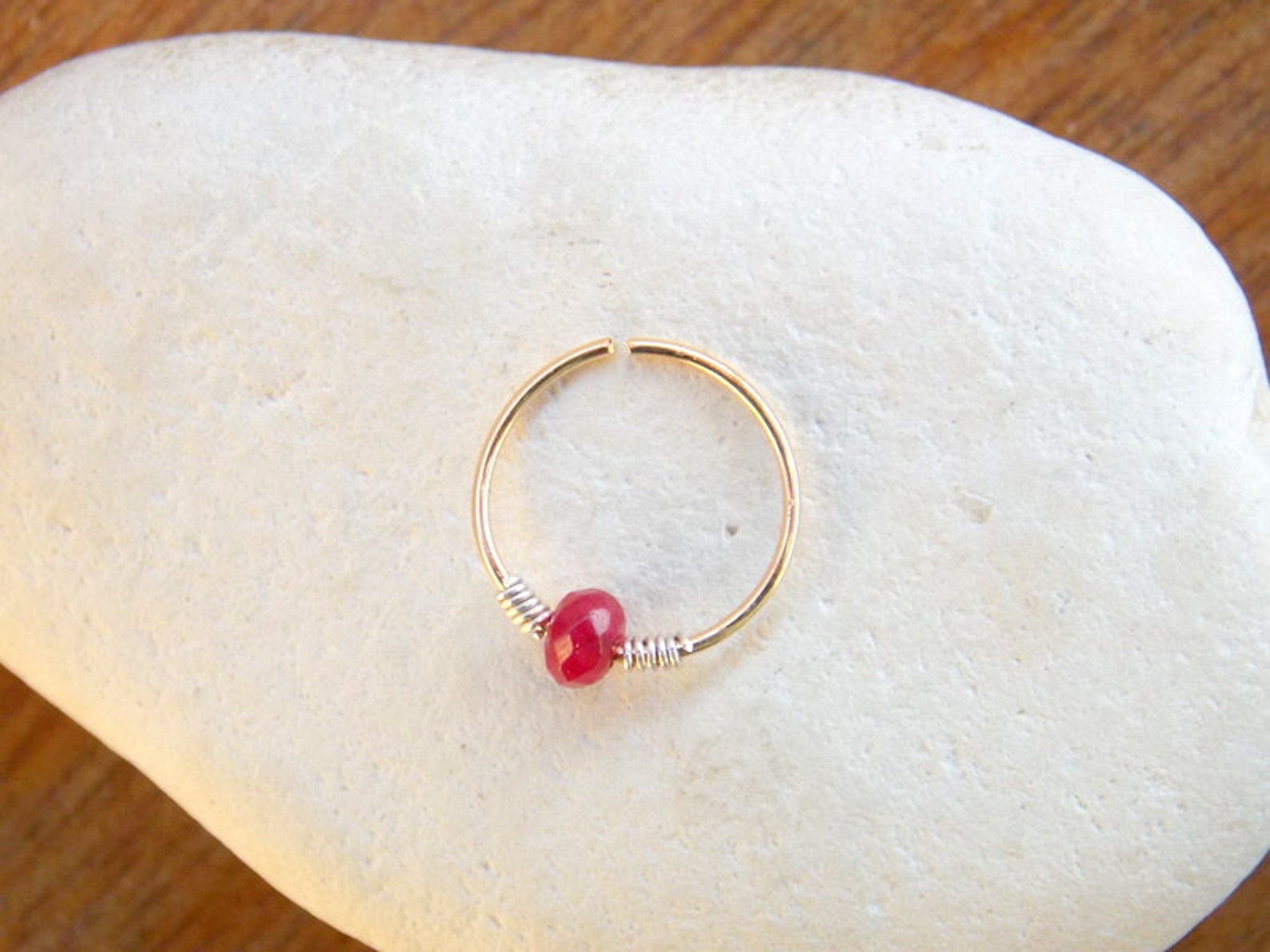 Tiny Hoop 14k Gold Filled With Natural Red Garnet Gemstone - Etsy