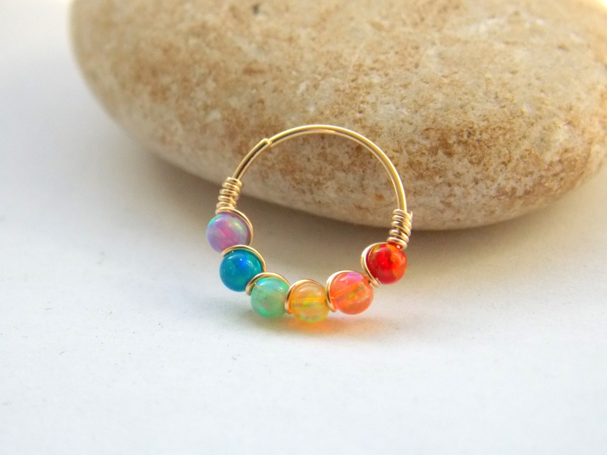 Rainbow opal piercing custom size 24-16 gauge for nose helix | Etsy