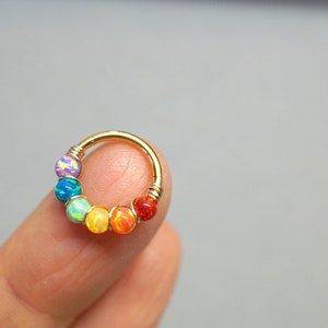 Gold Rainbow Clicker 1.2mm (16ga) Suitable for Septum, Daith, Rook, Conch, Helix, Cartilage 16g ...