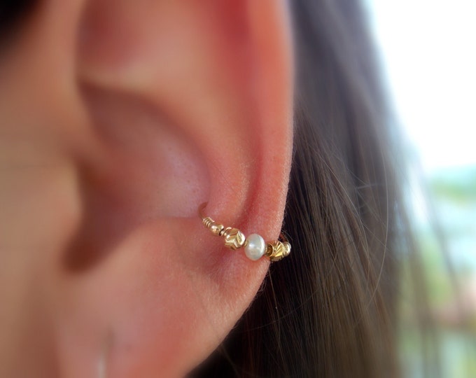 Gold Filled Conch / Helix / Cartilage Hoop Ring Piercing, Beaded Helix ...