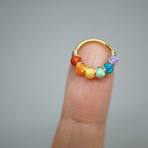 Gold Rainbow Clicker 1.2mm (16ga) Suitable for Septum, Daith, Rook, Conch, Helix, Cartilage 16g ...