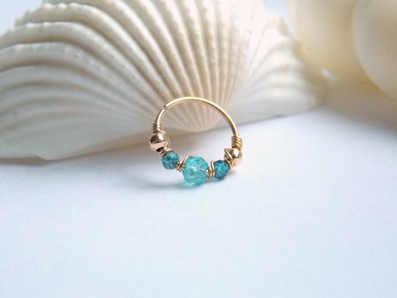 Apatite Blue Stone Nose Ring - Gemstone Piercing - Beaded Nose Ring ...