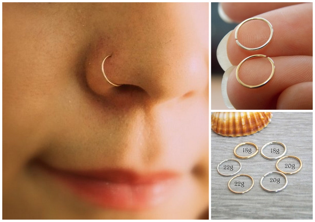 Nose Hoop Small Nose Piercing Nose Ring Simple Base Gold Filled Silver ...