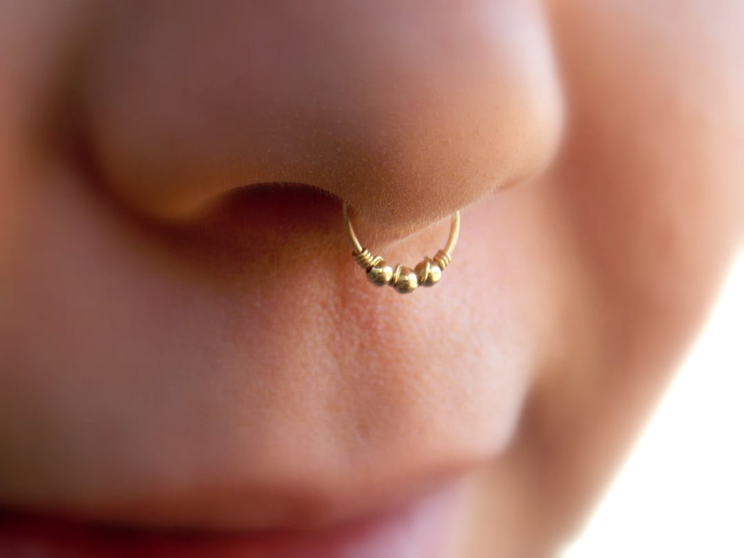 Beaded Septum Ring Gold Filled or Sterling Nose Piercing Septum Ring ...