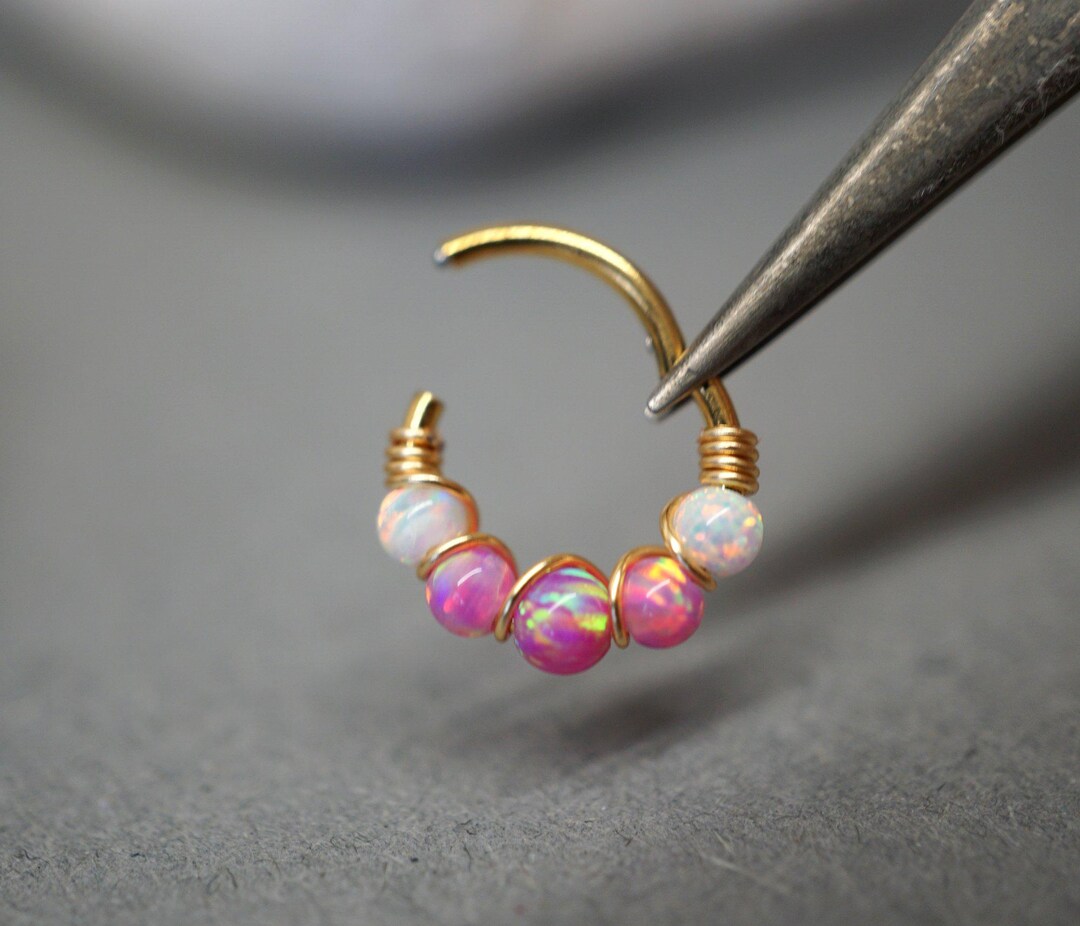 Gold Opal Clicker 1.2mm (16ga) Suitable for Septum, Daith, Rook, Conch, Helix, Cartilage 16g 18g ...