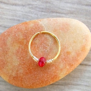 Tiny Hoop 14k Gold Filled With Natural Red Garnet Gemstone Bead ...